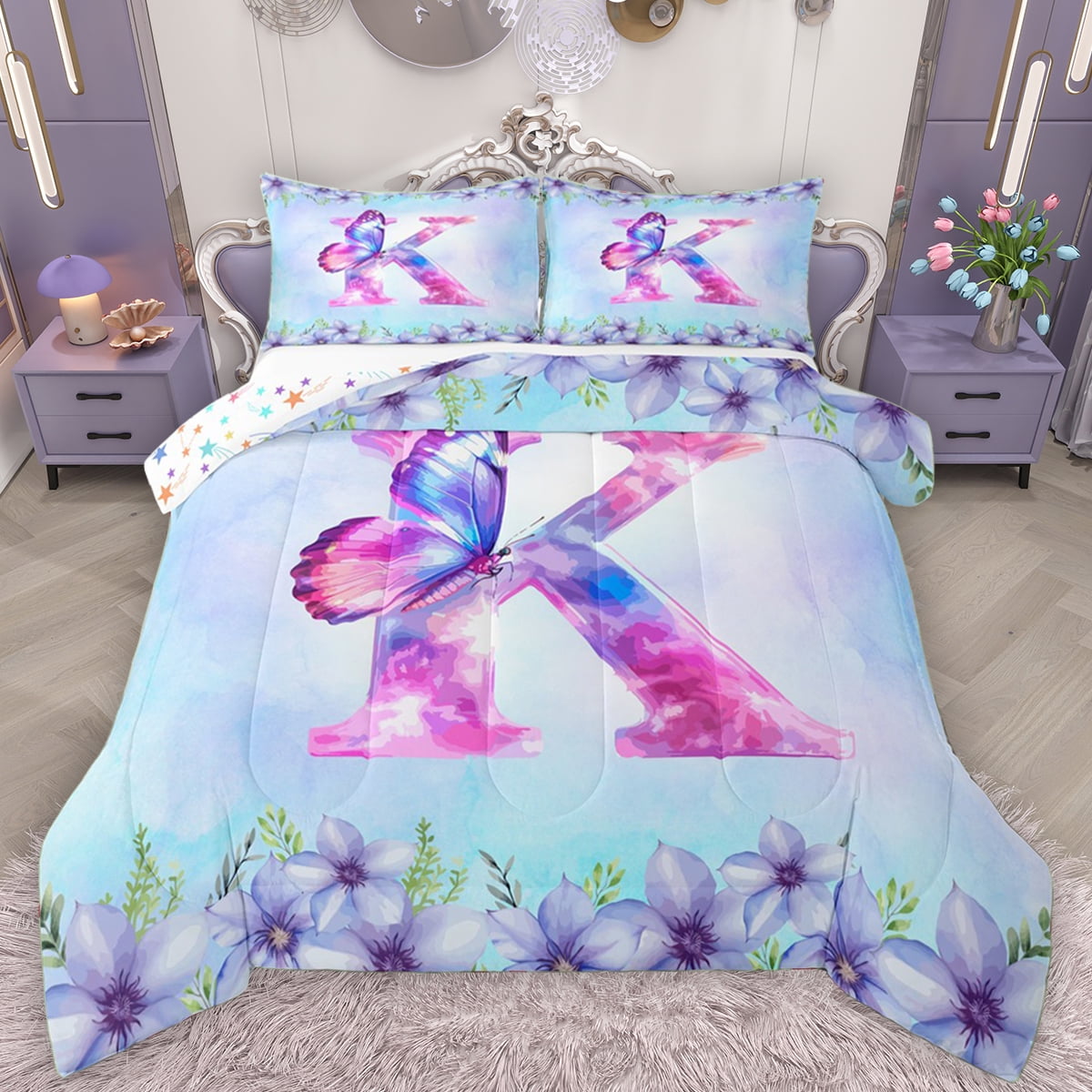Manfei Initial K Letter Bedding Comforter Set for Teens, Magic ...