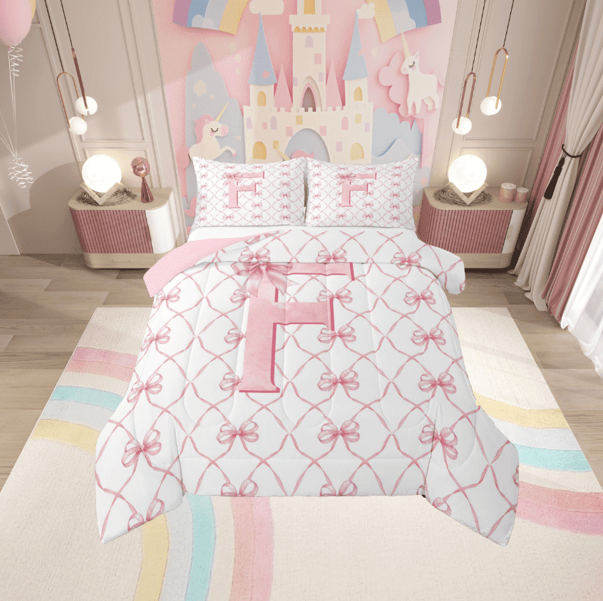 Manfei Initial Letter F Comforter Sets Twin Size,Cute Bowtie Comforters ...