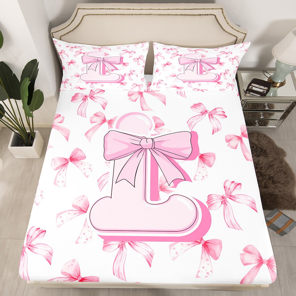 Manfei Initial Monogrammed 4-Piece Full Size Sheets,Bow Bowknot Bed ...