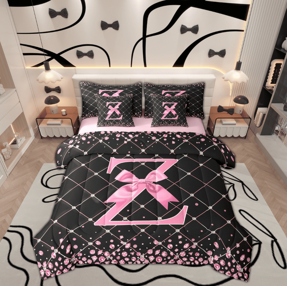 Manfei Initial Z Letter Bedding Comforter Set 7 Pieces for Girls ...