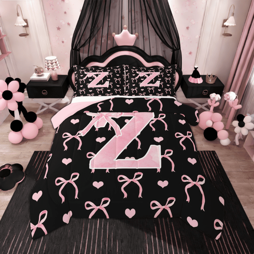 Feelyou Initial Z Letter Full Size Comforter Sets, Kawaii Ribbon Bow ...