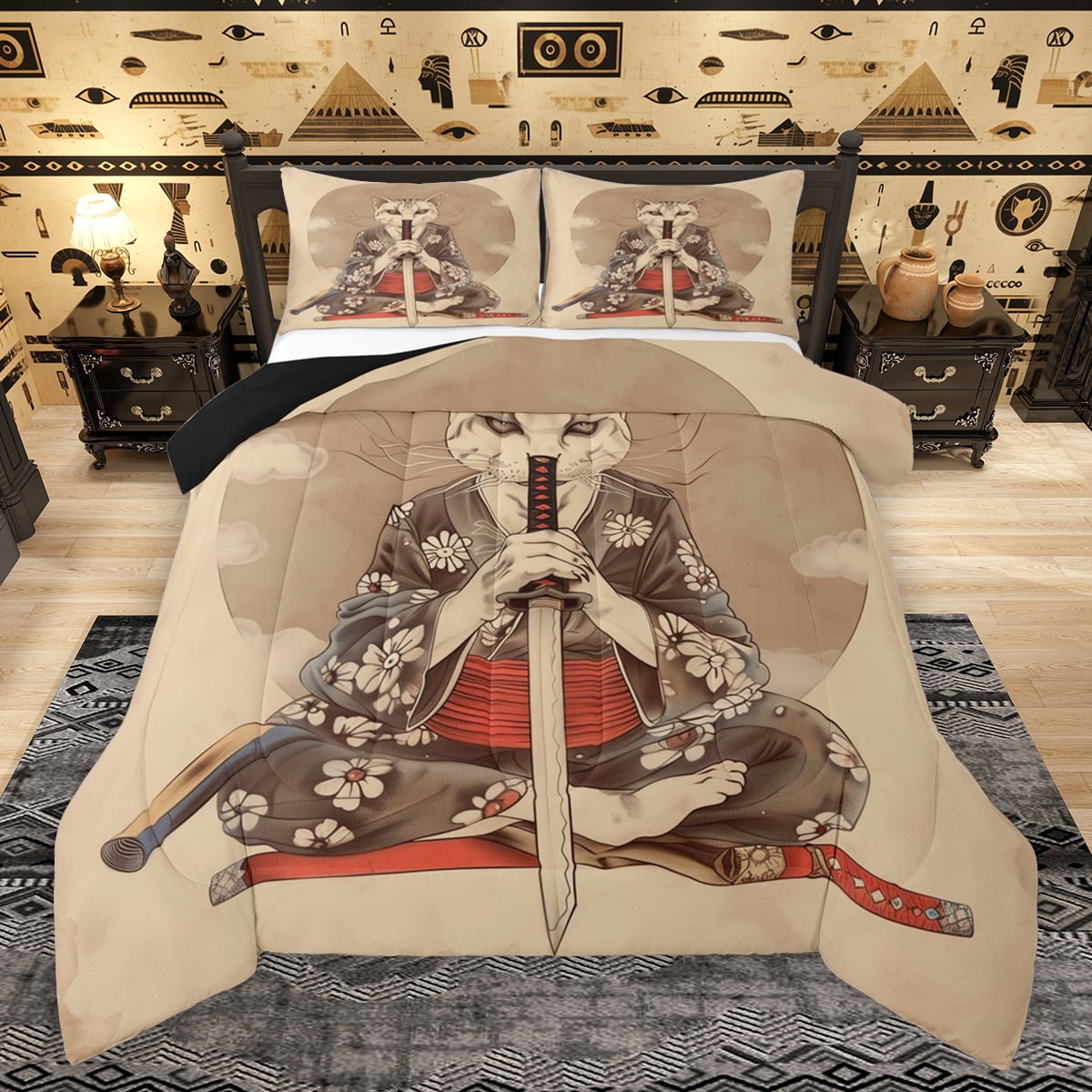 Manfei Japanese Ukiyoe Full Size Comforter Sets,Cat Kitten Samurai ...