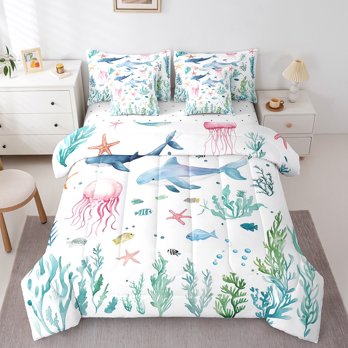 Manfei Jellyfish Wheat 7pcs Bedding Comforter Set,Underwater World ...