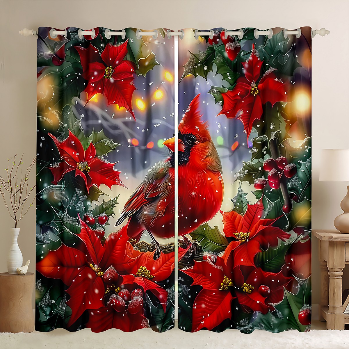 Manfei Joy Days Blackout Curtains Set of 2 (38x54 Each),Christmas ...