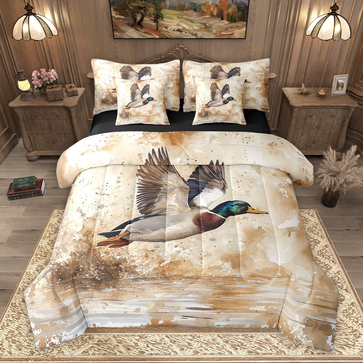 Homewish Jungle Animal Duck Bedding Comforter Set 7 Pieces, Rustic ...
