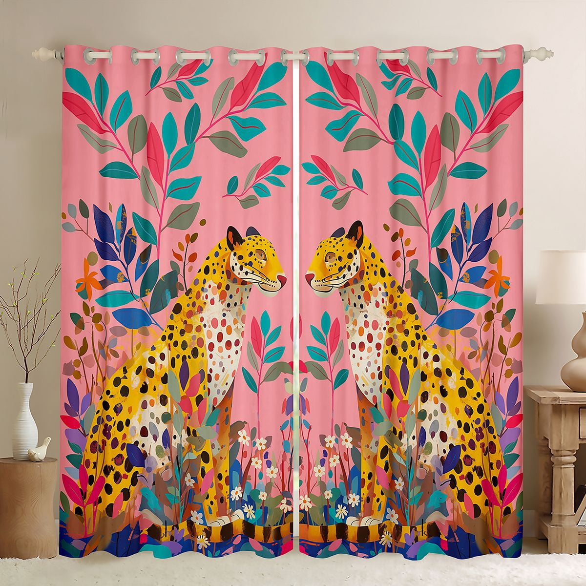 Manfei Jungle Animal Leopard Blackout Curtains Set of 2 (52x84 Each ...
