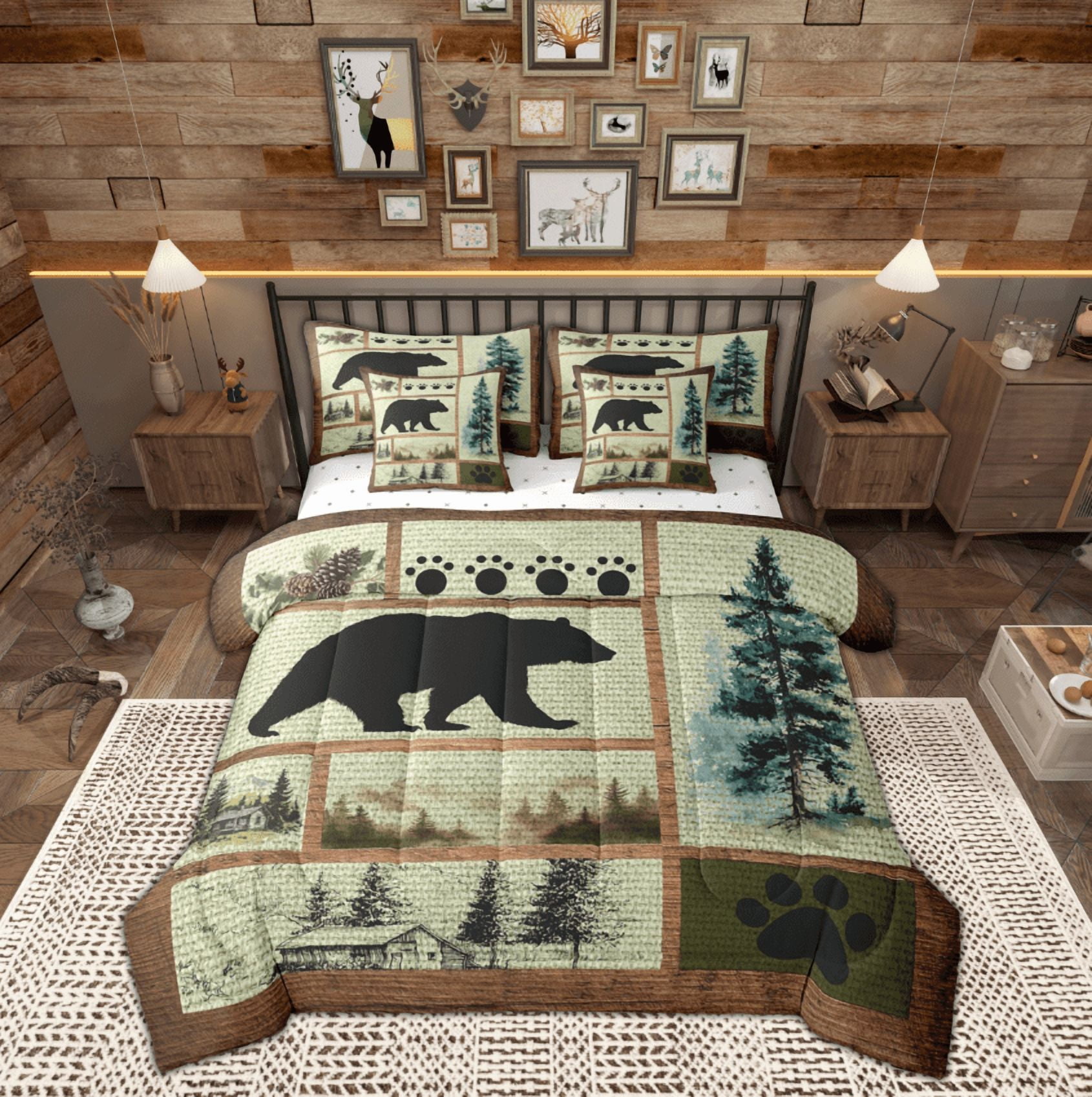 Manfei Jungle Bear Bedding Comforter Set 7 Pieces for Men, Woodland ...