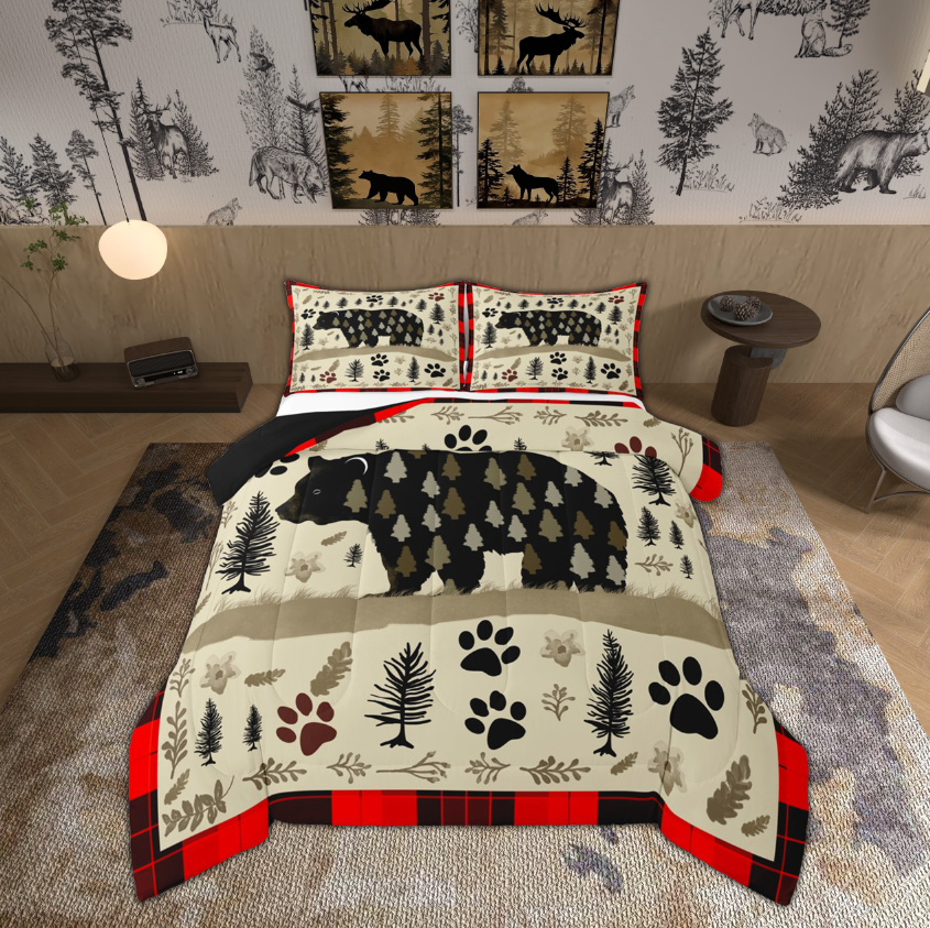 Manfei Jungle Bear Bedding King Comforter Set, Rustic Patchwork ...