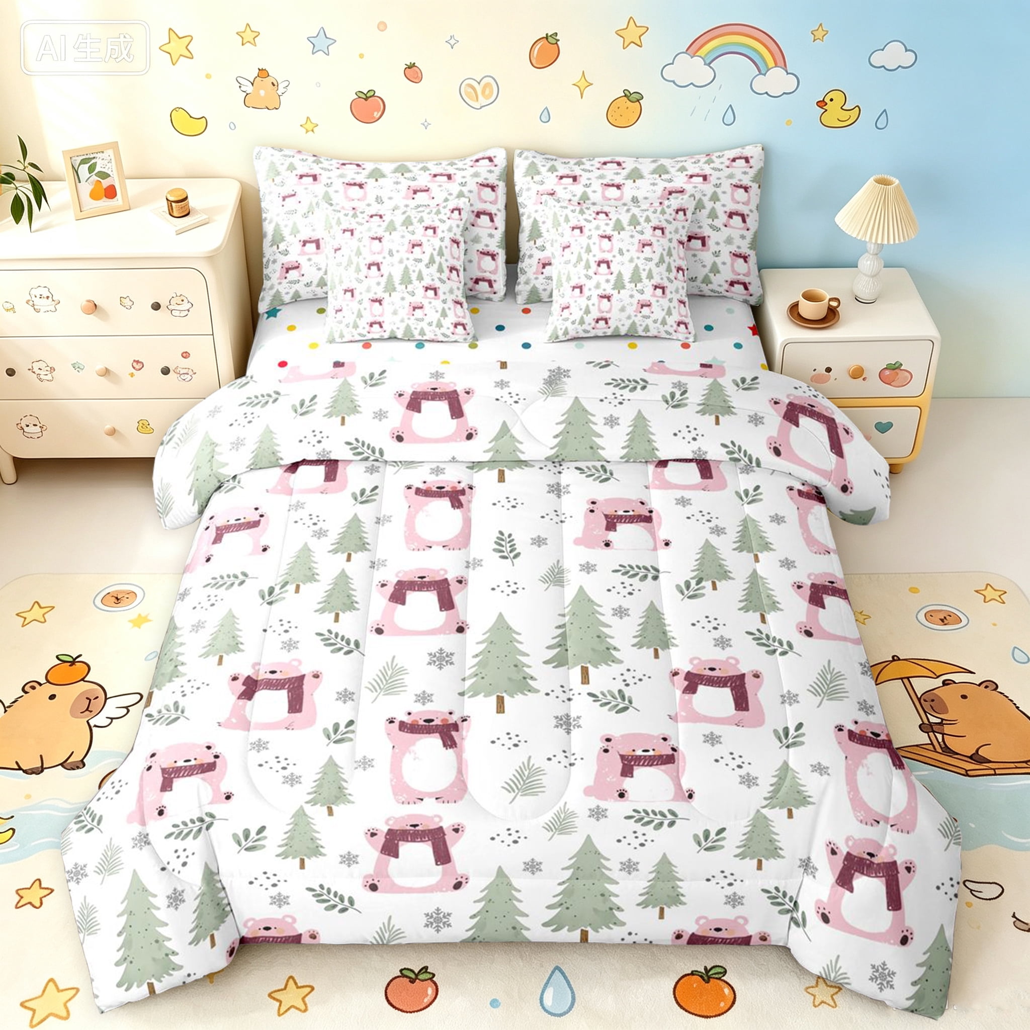 Manfei Jungle Bear Queen Bedding, Woodland Animal Bedding Comforter Set ...