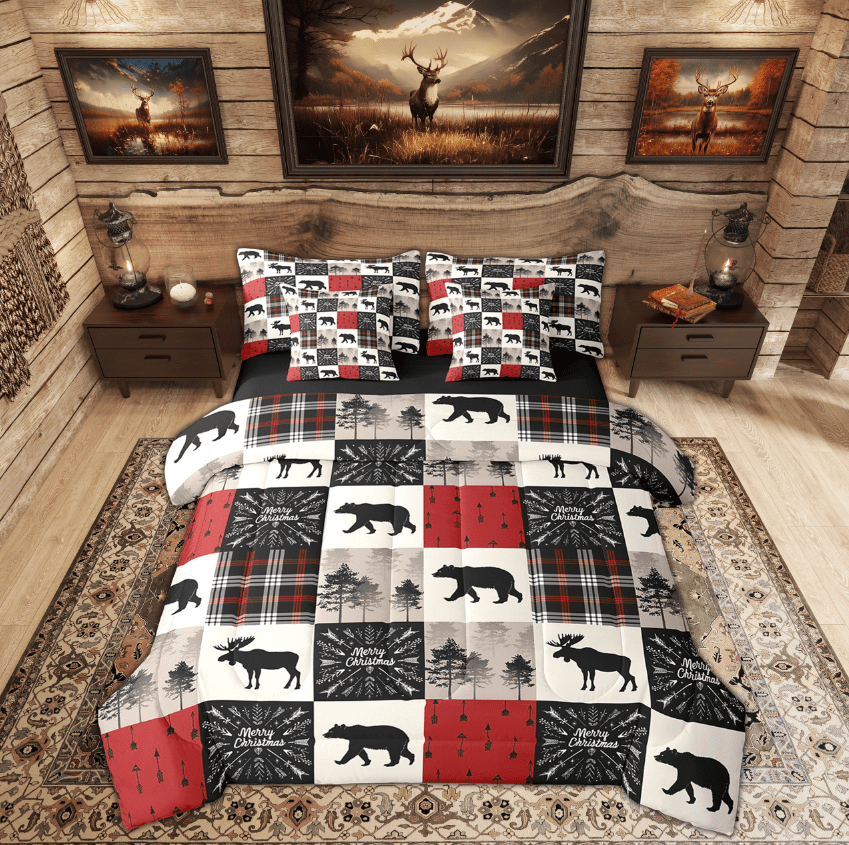 Manfei Jungle Deer Elk Bed in a Bag King size, Rustic Patchwork Bedding ...
