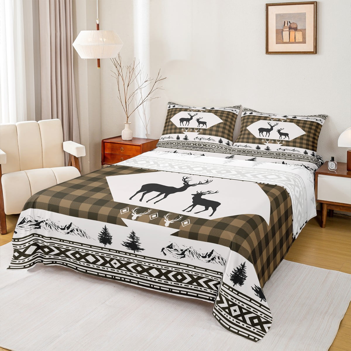 Manfei Jungle Deer Wildlife Full Size Sheets 4-Piece, Rustic Farmhouse ...