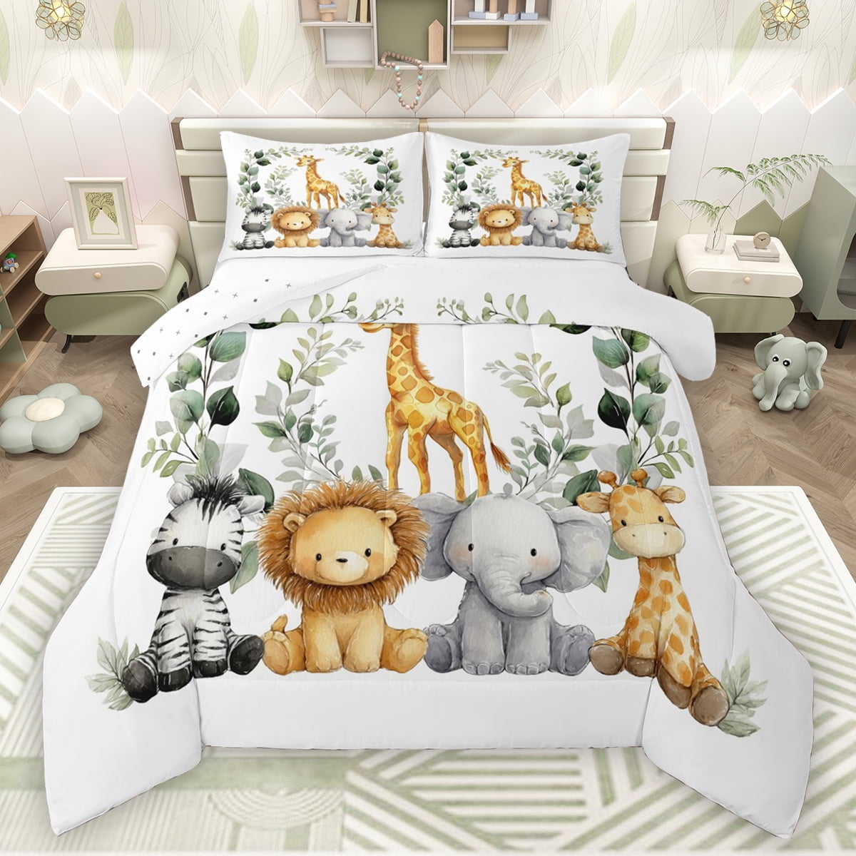 Manfei Jungle Giraffe Queen Comforter Set,Rustic Plant Leaf Bedding ...