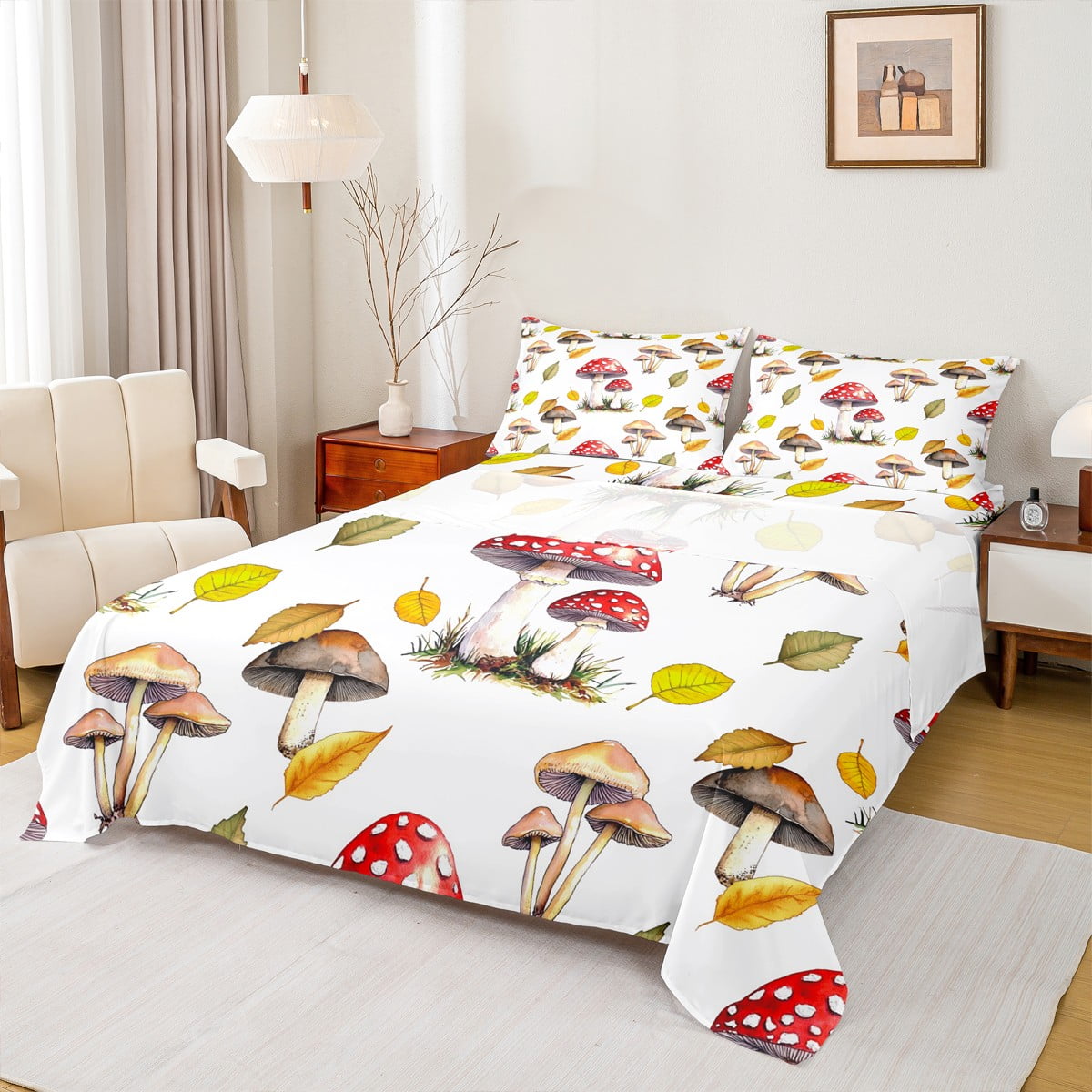 Feelyou Jungle Mushroom Bed Sheets, Farmhouse Groovy Flower King Sheets ...