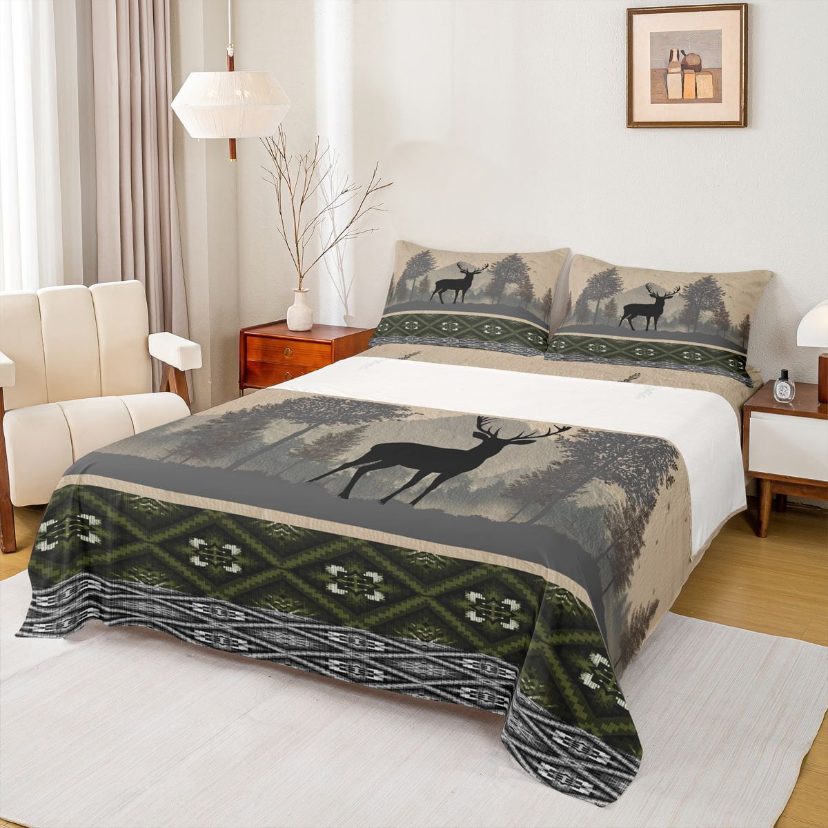 Homewish Jungle Reindeer Moose Full Size Sheets, Rustic Wildlife Bed ...