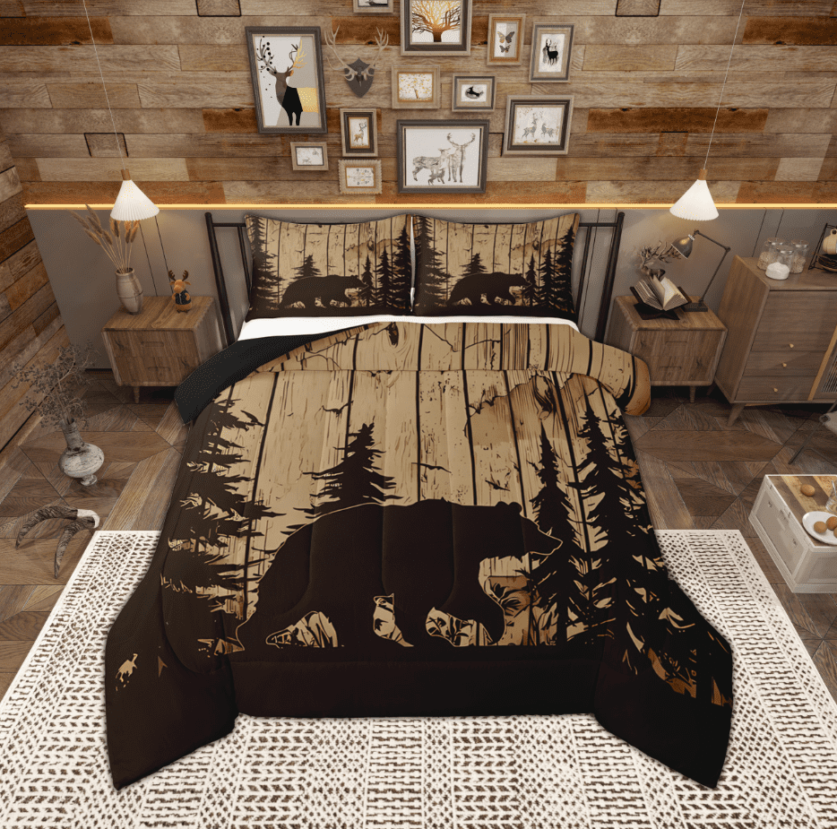 Manfei Jungle Wildlife Bear Full Size Comforter Sets, Rustic Farmhouse ...