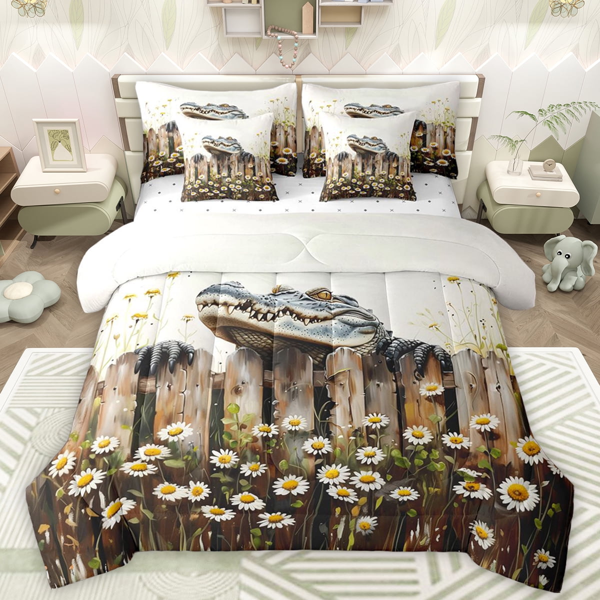 Manfei Jungle Wildlife Crocodile Bedding Comforter Set 7pcs for Teens ...