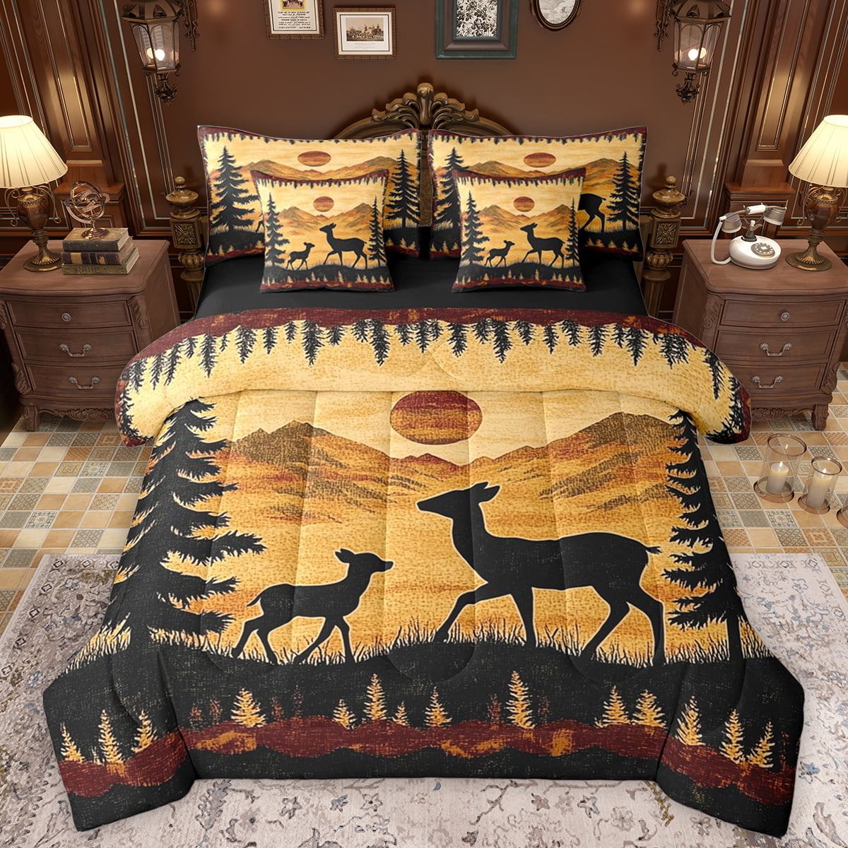 Manfei Jungle Wildlife Deer 7-Piece Bedding Comforter Set,Country ...