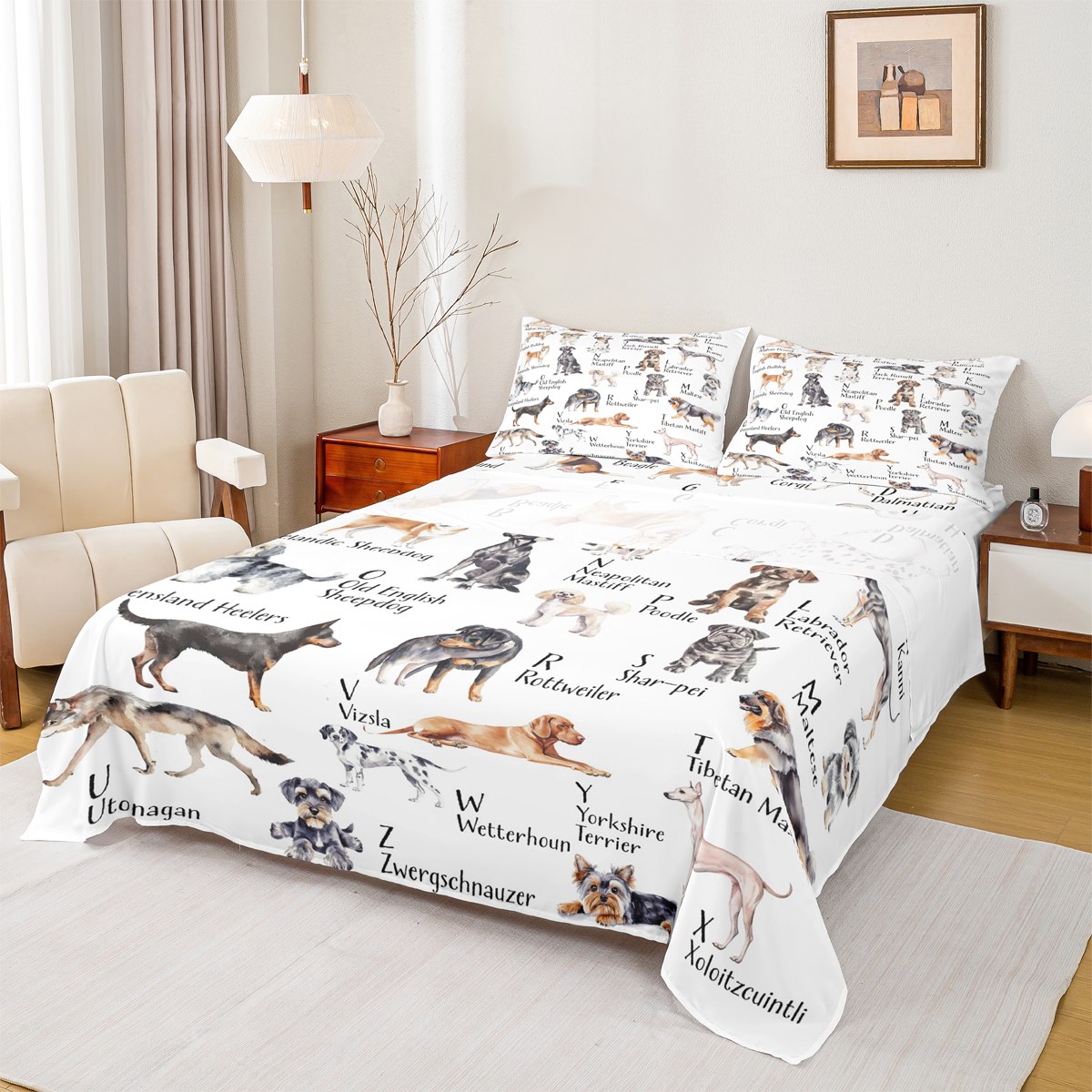 Manfei Kawaii Animal Bed Sheets Queen, Cute Dog Queen Sheet Sets ...