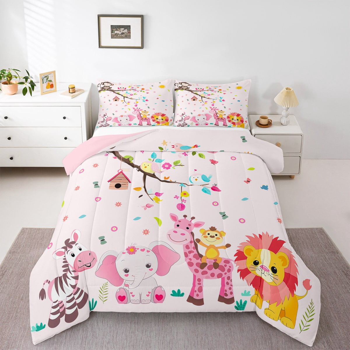 Manfei Kawaii Animal Comforter Sets Full Size, Elephant Lion Comforters ...