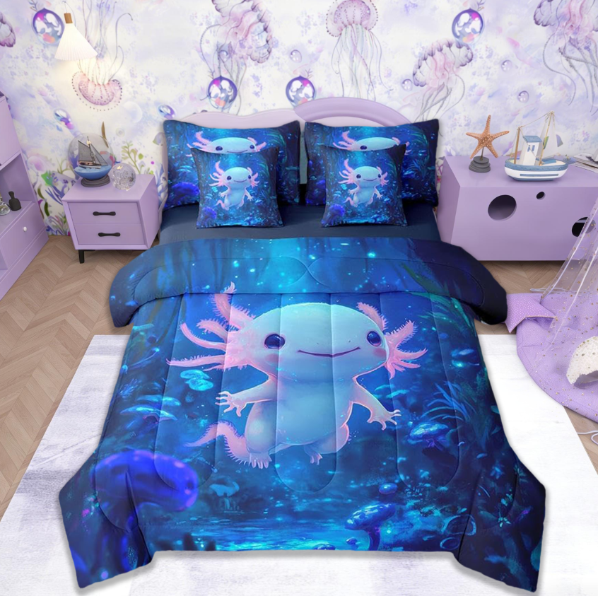 Manfei Kawaii Axolotl 7 Pieces Bedding Comforter Set,Cute Axolotl Full ...