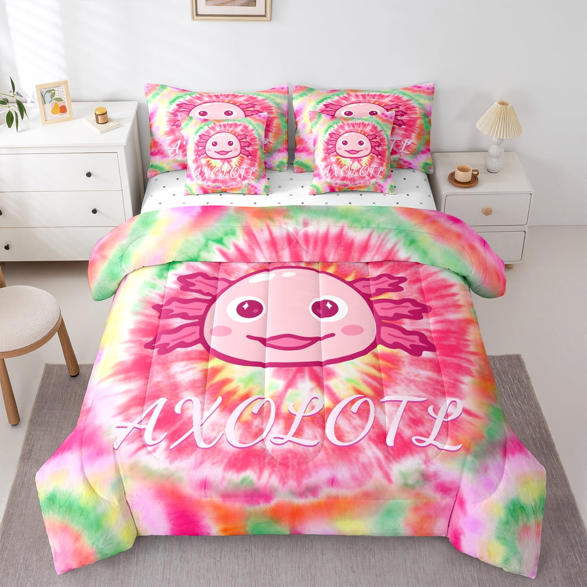 Manfei Kawaii Axolotl Animal Bedding Comforter Set 7 Pieces for Kids ...