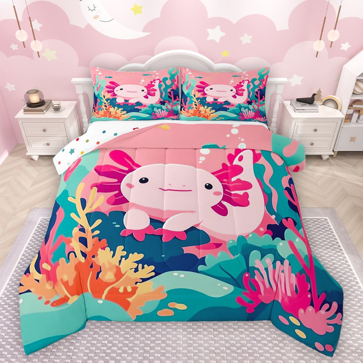 Manfei Kawaii Axolotl Full Size Comforter Sets 3-Piece for Teens Kids ...