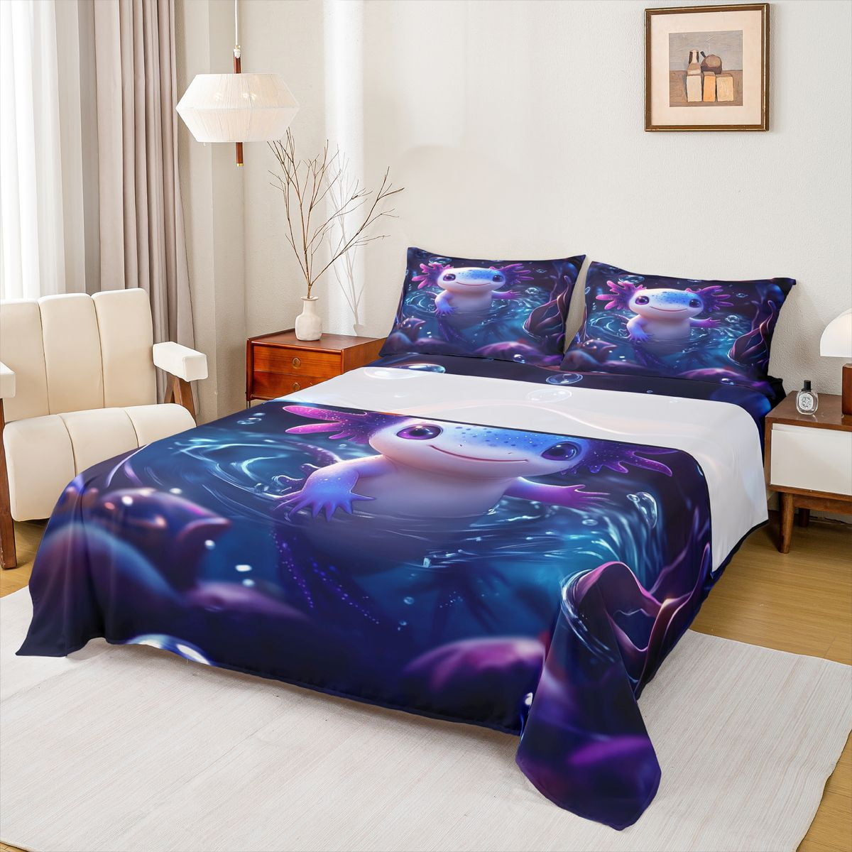 Manfei Kawaii Axolotl Full Size Sheets 4-Piece for Teens Kids,Cartoon ...