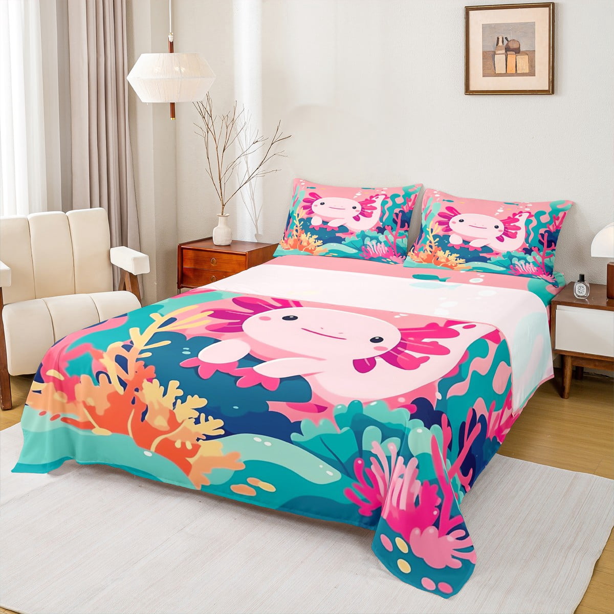Manfei Kawaii Axolotl Full Size Sheets 4-Piece for Teens Kids,Cartoon ...