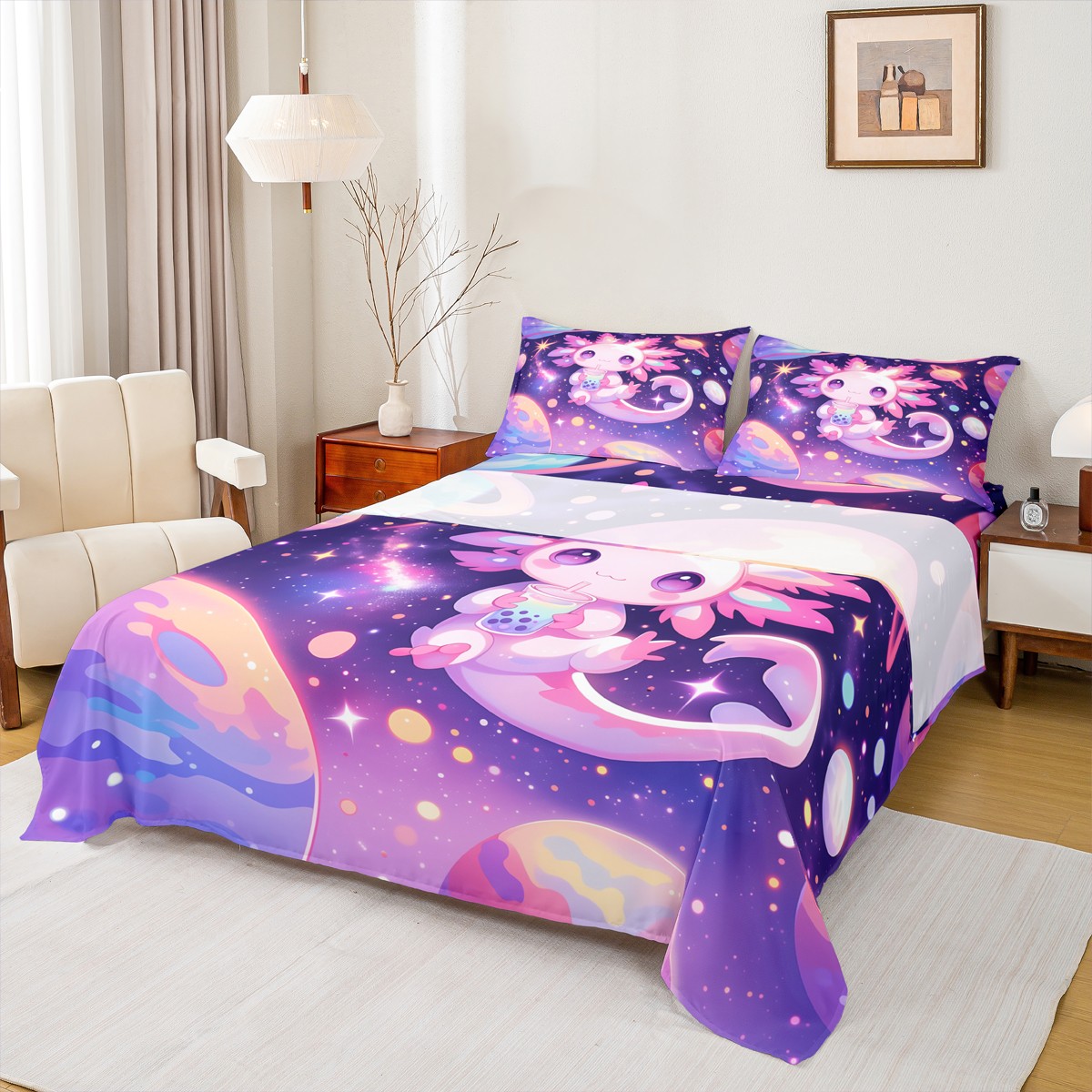Feelyou Kawaii Axolotl Full Size Sheets, Mystic Outer Space Bed Sheets ...