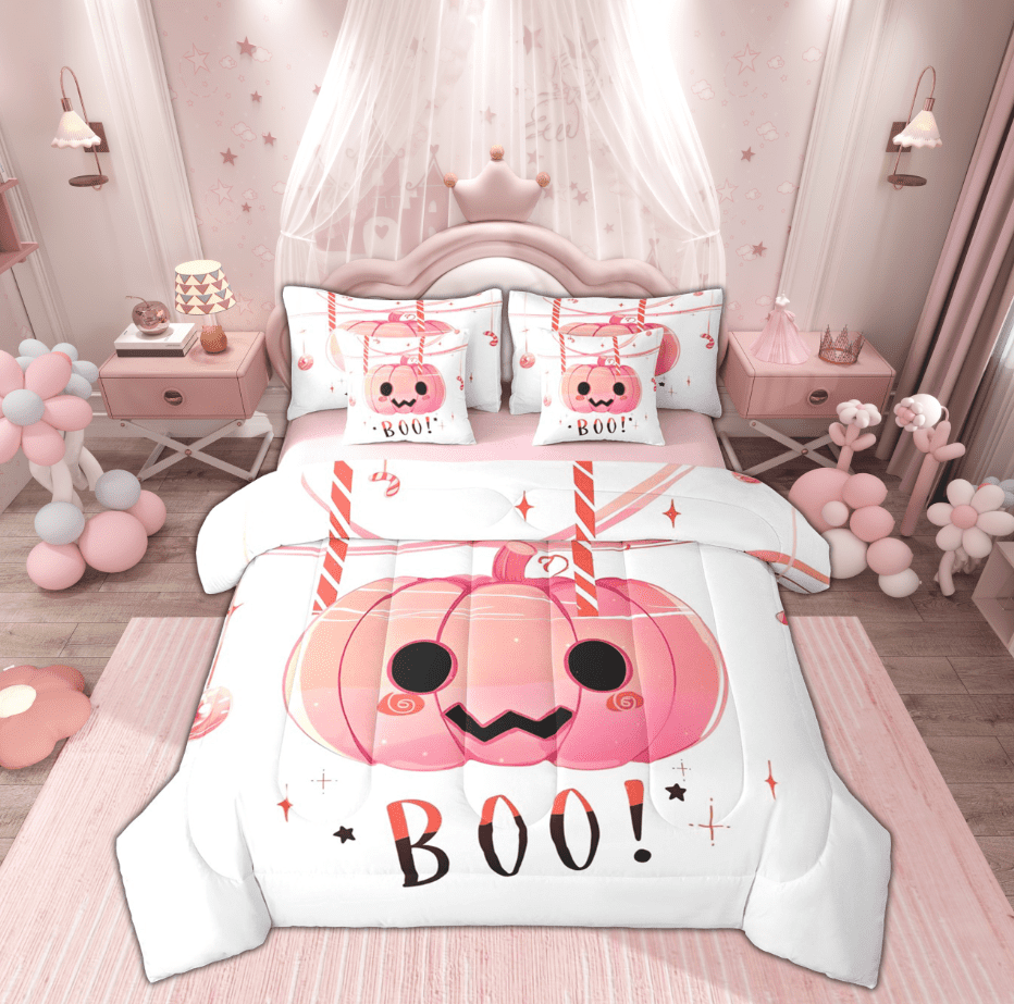 Manfei Kawaii Boo Pumpkin Bedding Comforter Set 7pcs for Teen, Cute ...