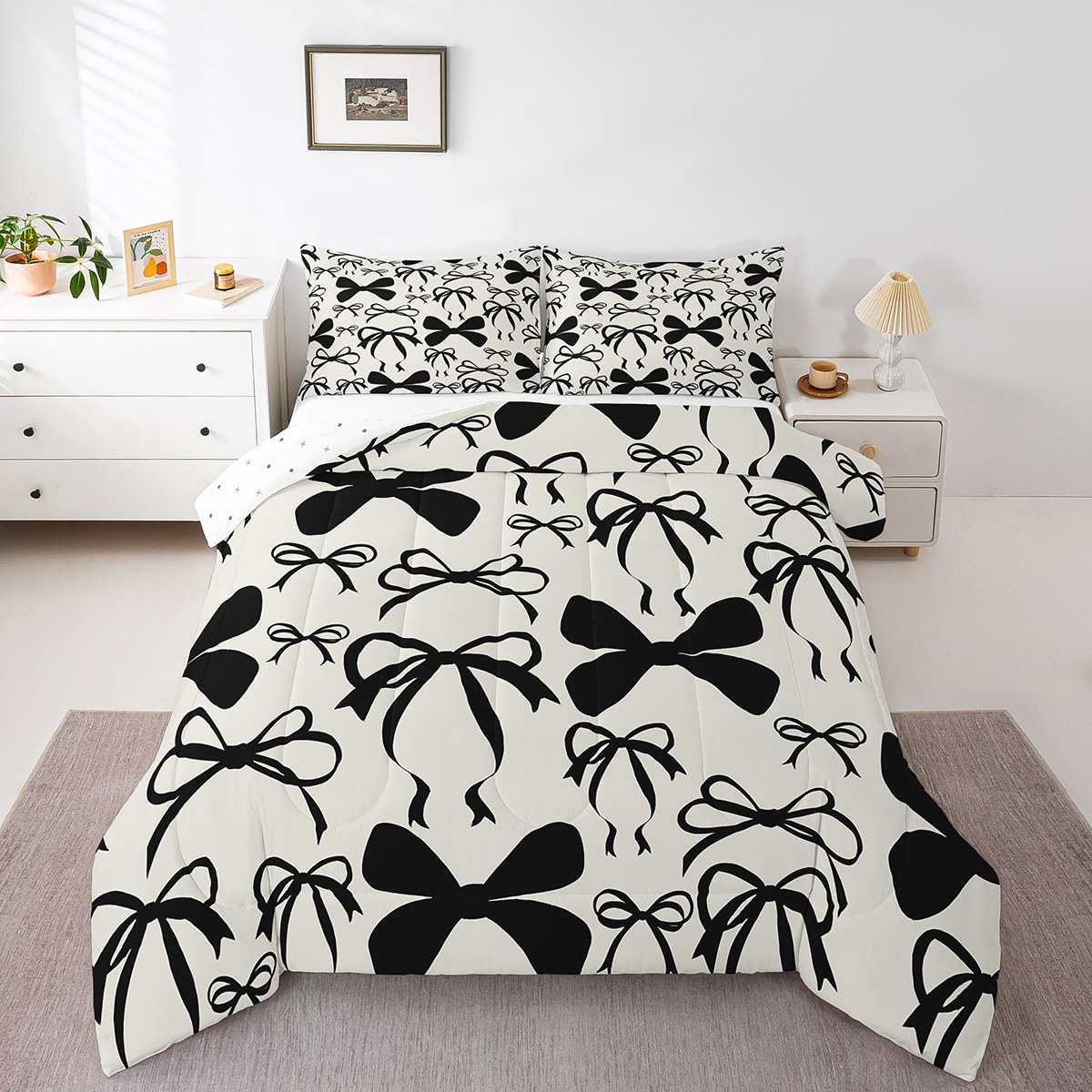 Manfei Kawaii Bow 3-Piece Full Size Comforter Sets,Cute Bow Tie Bedding ...