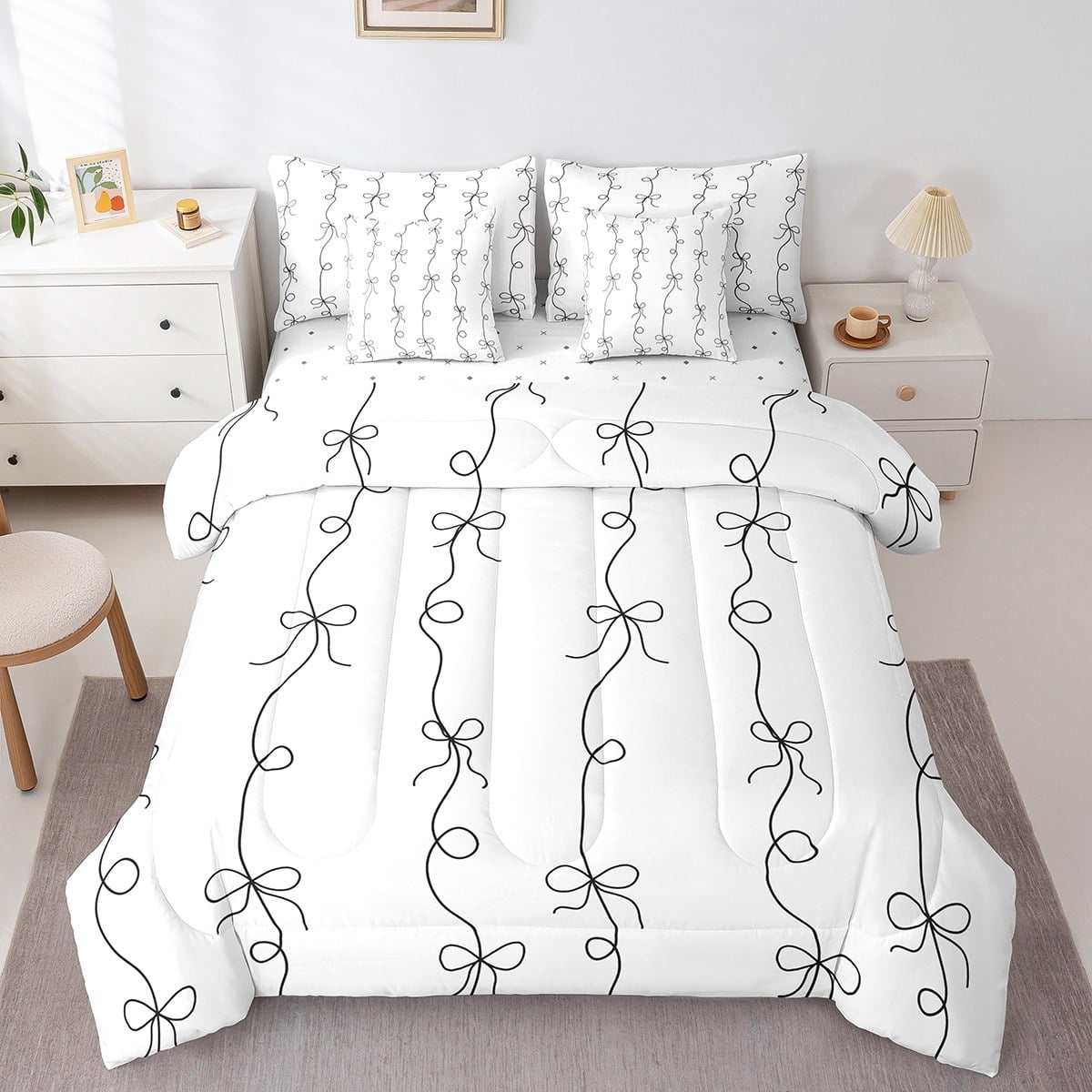 Manfei Kawaii Bow Bedding Comforter Set 7pcs,Princess Bowknot Full ...