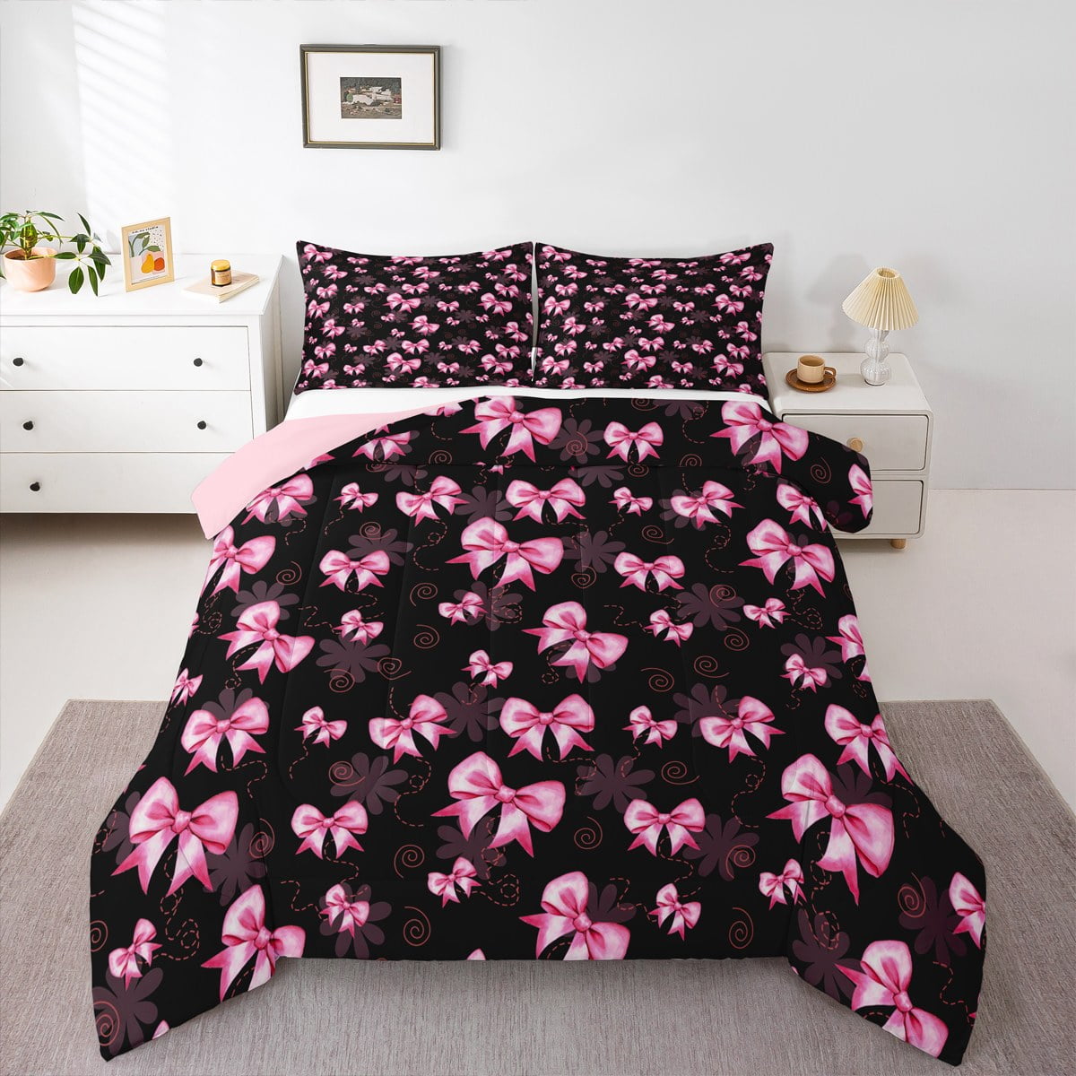 Manfei Kawaii Bow Bedding Comforter Set,Girls Bow Knot Twin Comforter ...