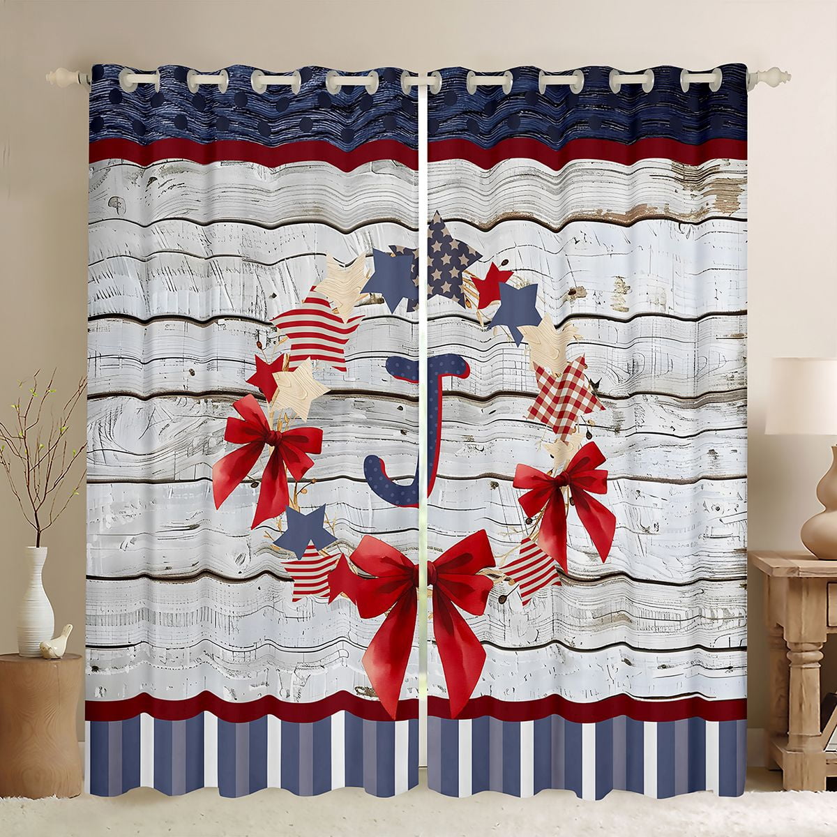 Manfei Kawaii Bow Stars Alphabet J Blackout Curtains,Rustic Cabin ...