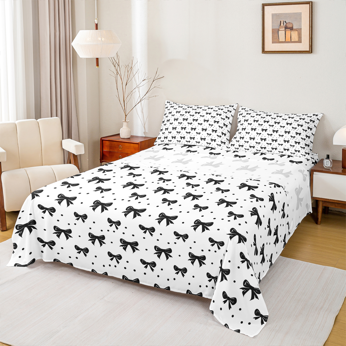 Manfei Kawaii Bow Tie Bed Sheets,Princess Bowknot Bow King Sheets,White ...