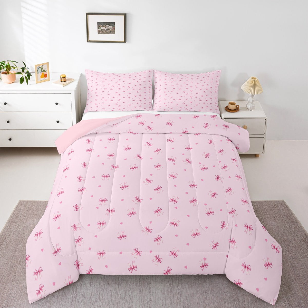 Manfei Kawaii Bowknot 3 Pieces Queen Comforter Set,Dreamy Princess ...