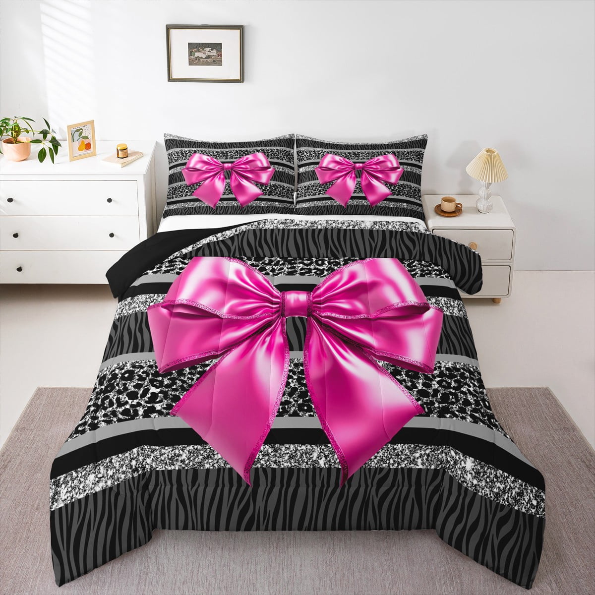 Manfei Kawaii Bowtie Comforter Sets Toddler Size,Leopard Print ...