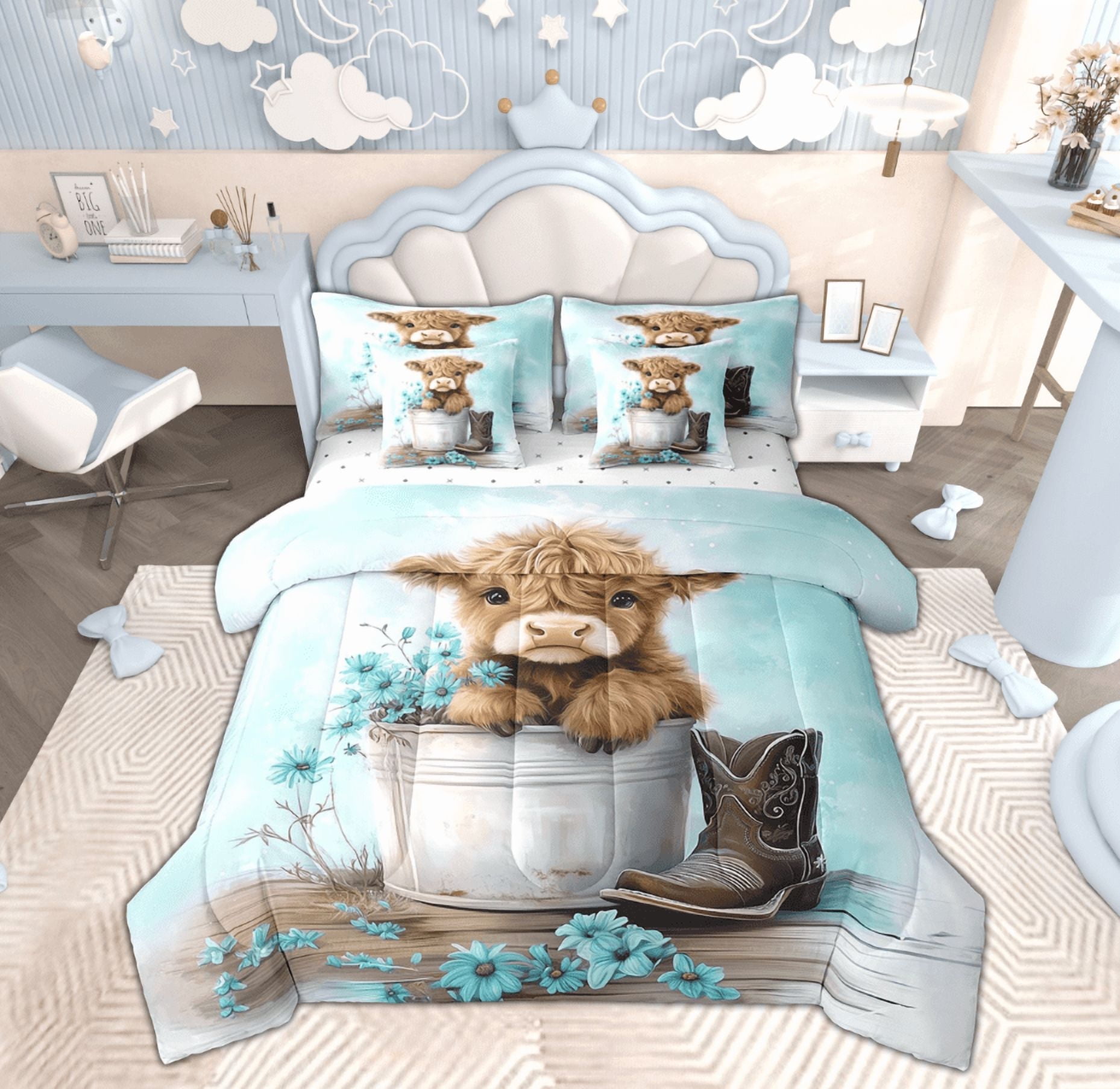 Manfei Kawaii Bull Bed in a Bag King size, Daisy Groovy Bed Set ...