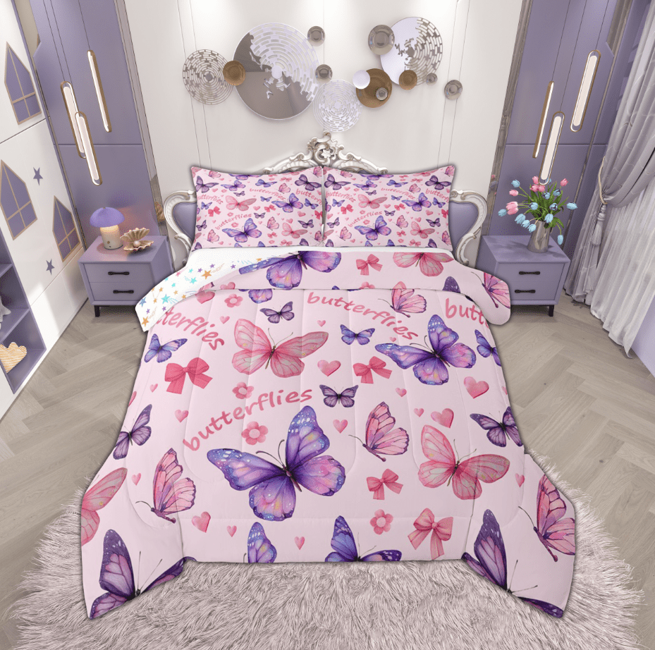 Manfei Kawaii Butterfly Animal Full Size Comforter Sets, Girly Pink ...
