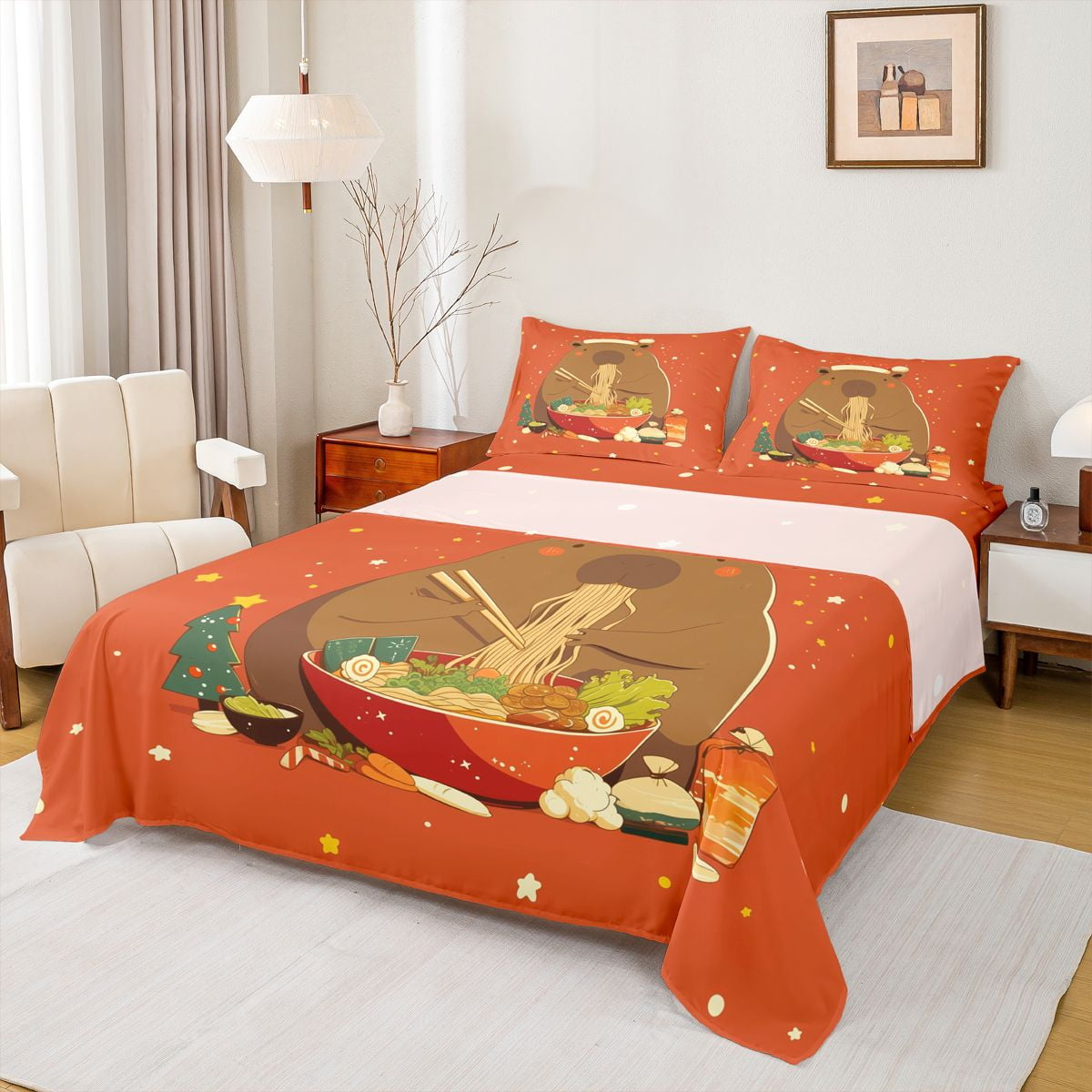 Homewish Kawaii Capibara Child Bed Sheets, Cartoon Japanese Ramen King ...
