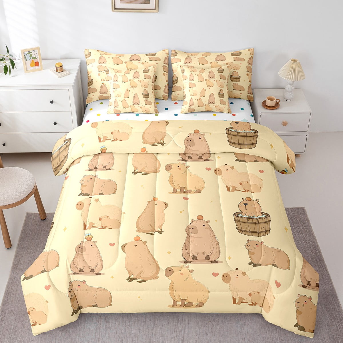 Manfei Kawaii Capybara 7pcs Bedding Comforter Set,Jungle Wildlife Queen ...