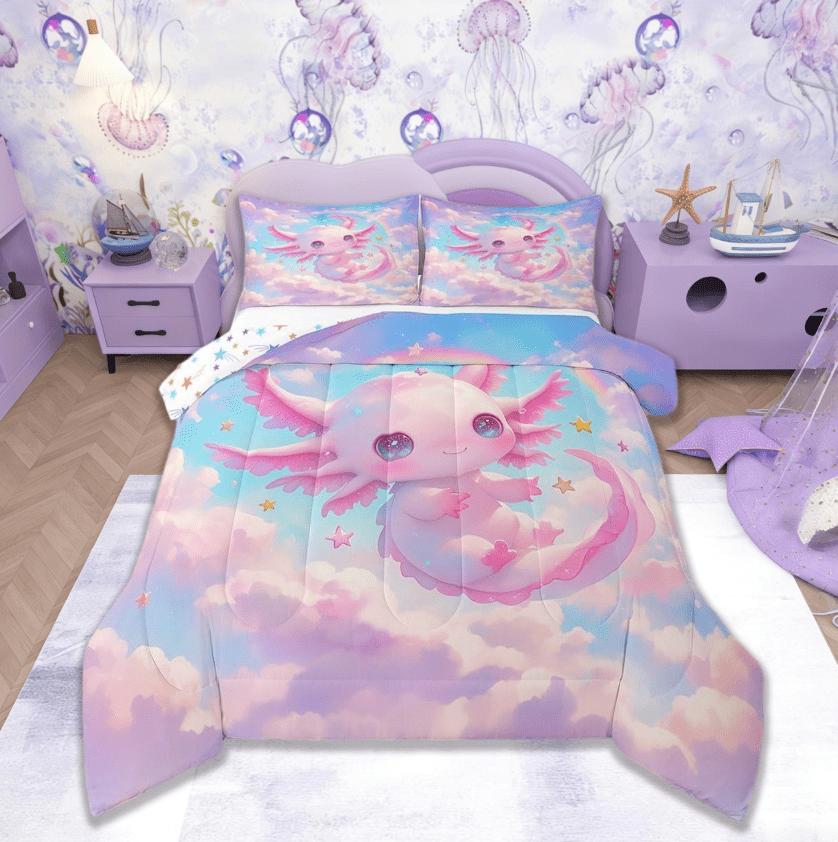 Manfei Kawaii Cartoon Axolotl Full Size Comforter Sets,Pink Cute ...