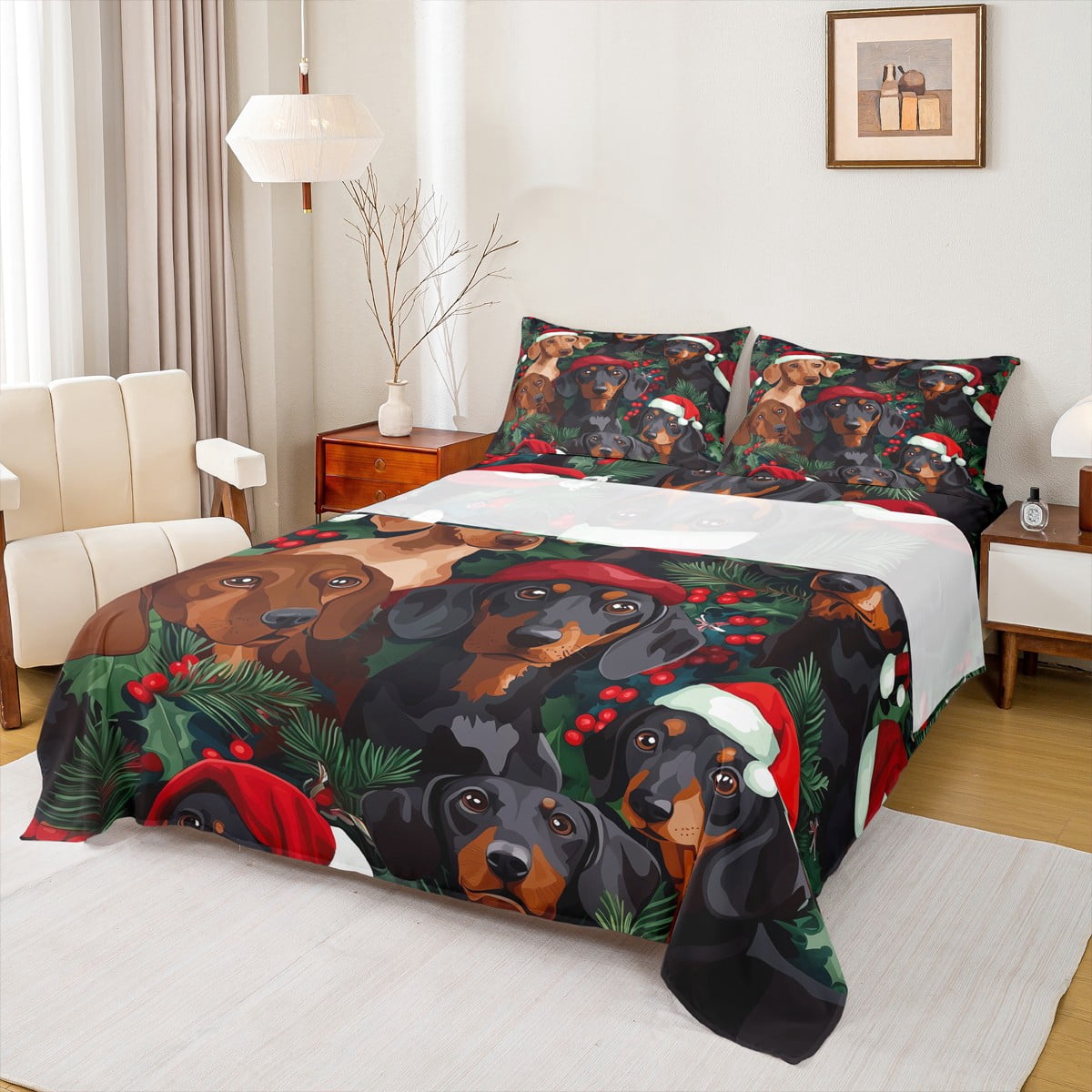 Manfei Kawaii Cartoon Dachshund Bed Sheets,Pet Lover King Sheets,Merry ...