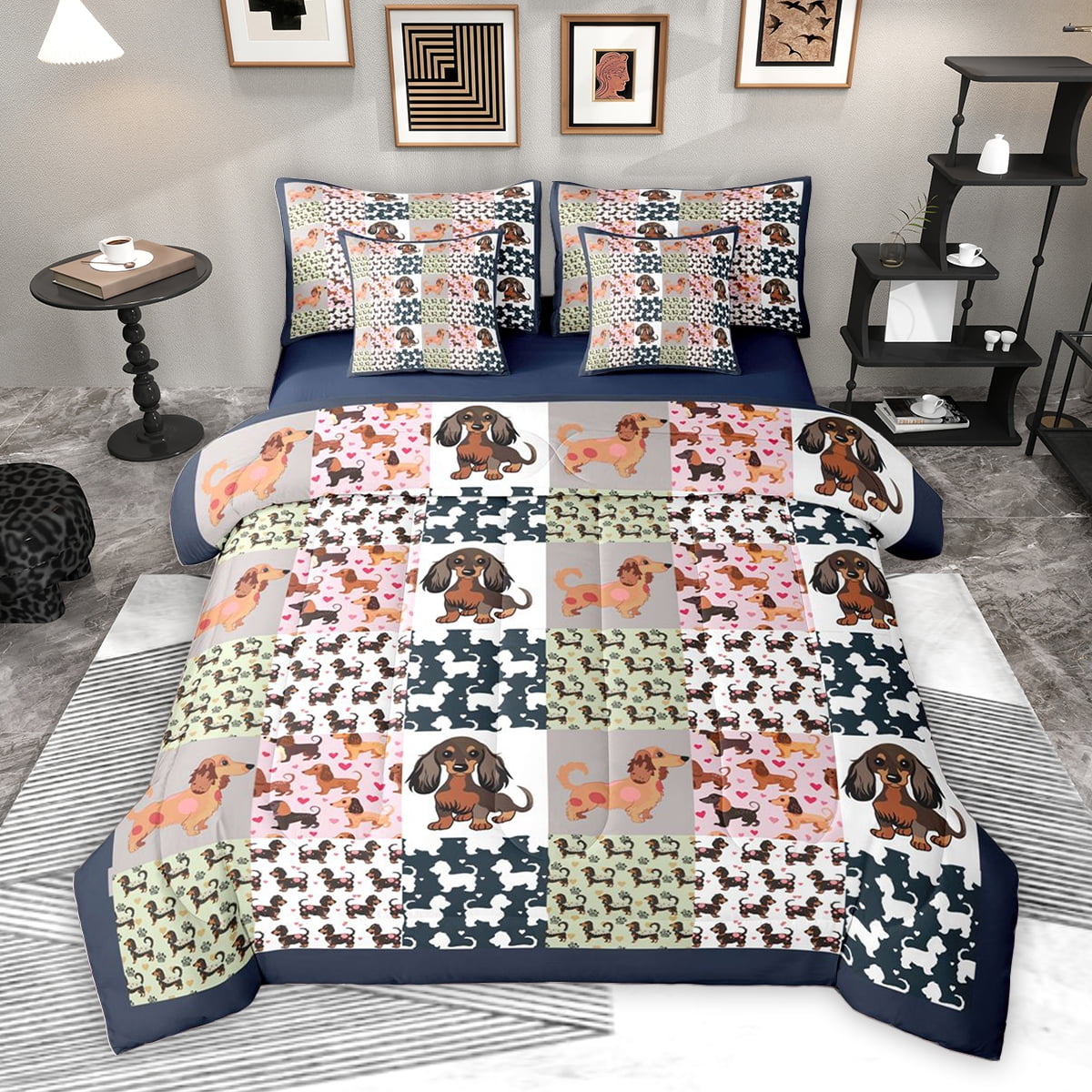 Homewish 7pcs Dachshund Pug Full Bedding Comforter Set, Buffalo ...