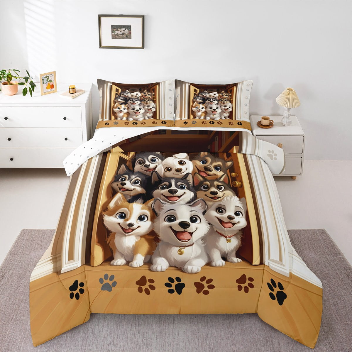 Manfei Kawaii Cartoon Dogs Bedding Comforter Set,Pet Lover Twin ...