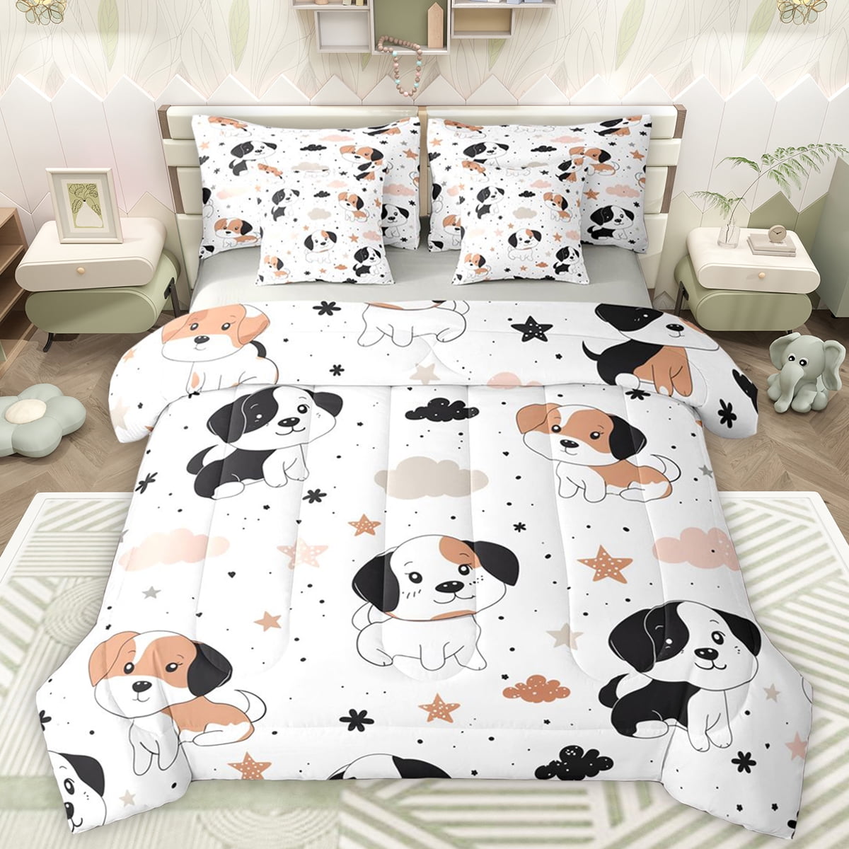 Manfei Kawaii Cartoon Pug Bedding Comforter Set 7 Pieces for Teen, Cute ...