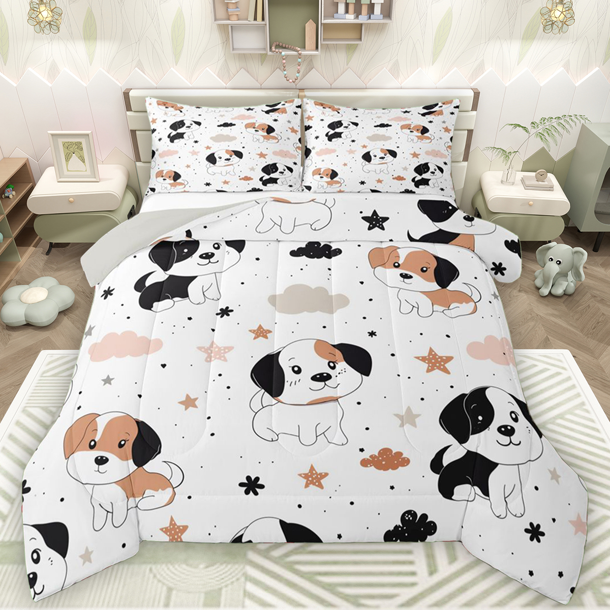 Manfei Kawaii Cartoon Pug Bedding Comforter Set for Teen, Cute ...