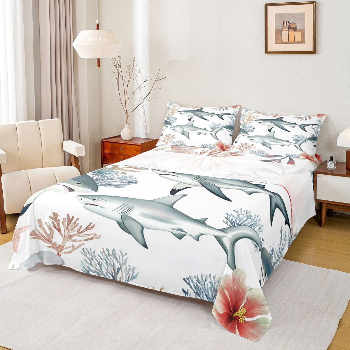 Homewish Kawaii Cartoon Shark Full Size Sheets, Cute Marine Animal ...