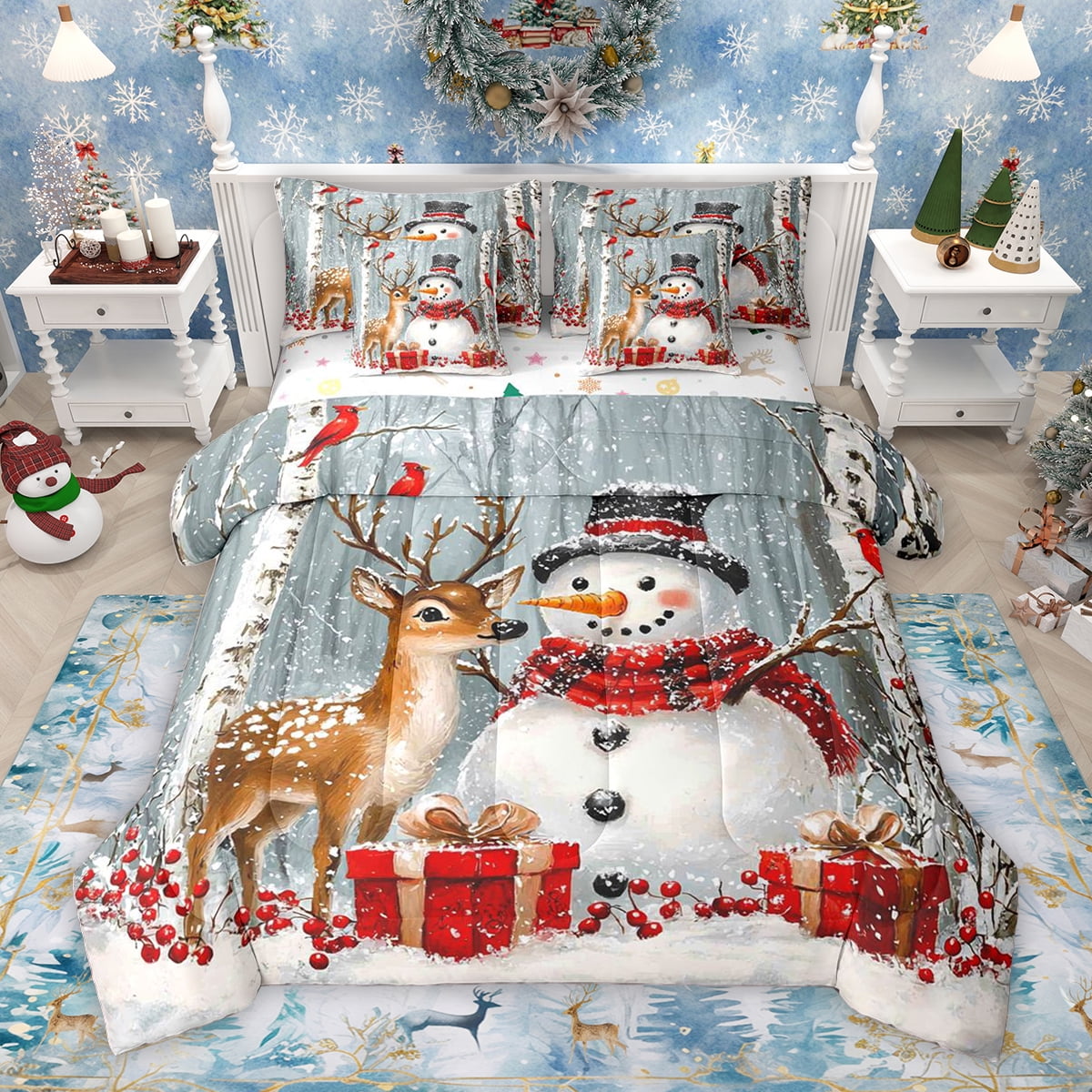 Manfei Kawaii Cartoon Snowman Bedding Comforter Set 7pcs, Magic Jungle ...