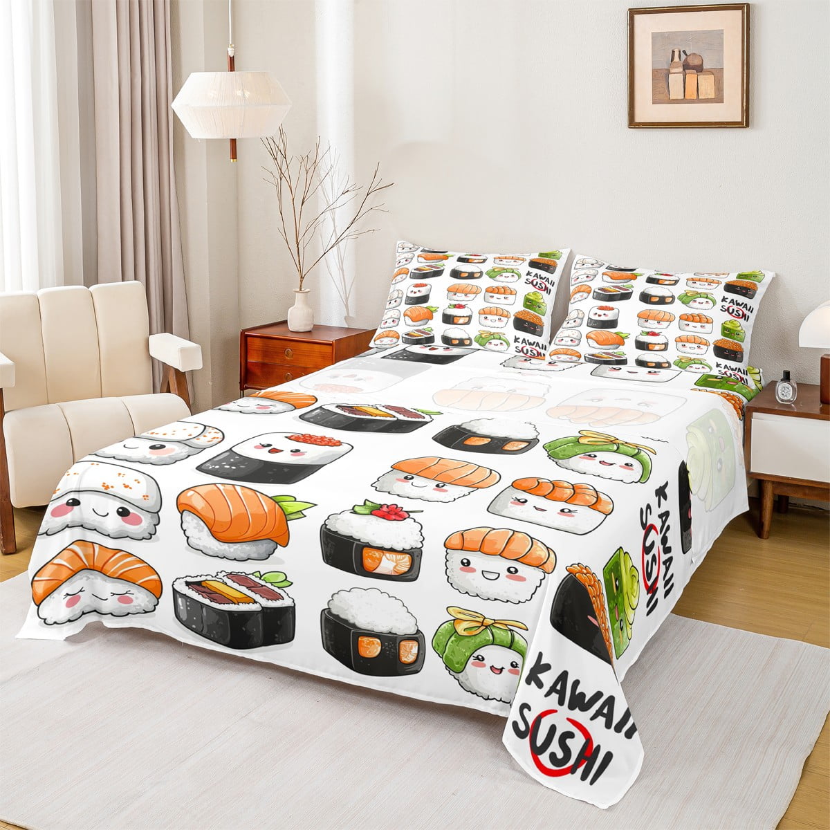 Manfei Kawaii Cartoon Sushi Bed Sheets, Japanese Fast Food King Sheets ...